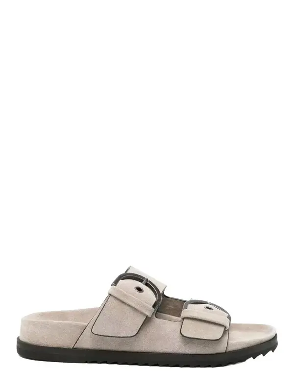 JAMES PERSE Suede Buckle Slides - Grey
