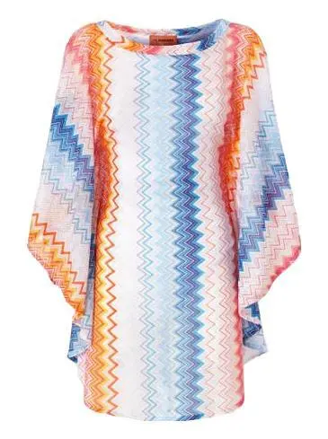 Missoni Short Kaftan In Zig Zag Lamé Viscose Blend With Batwing Sleeves - Multicoloured