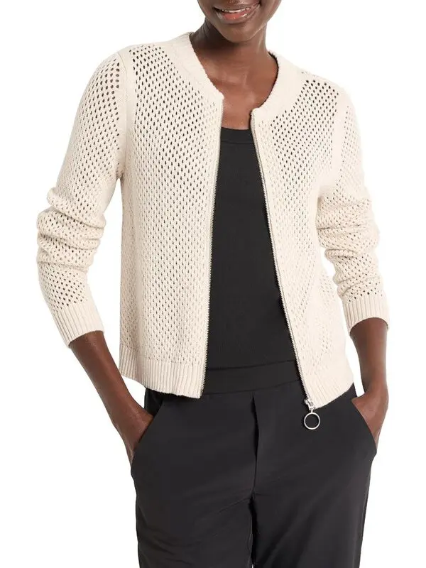 NIC+ZOE Open Stitch Zip-up Cardigan - Cobblestone