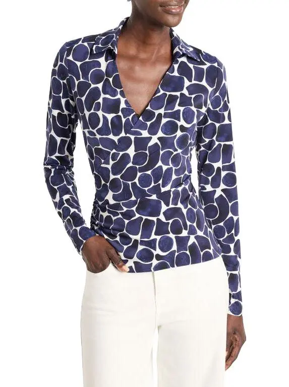 NIC+ZOE Geo Pebble Faux Wrap Top - Indigo Multi