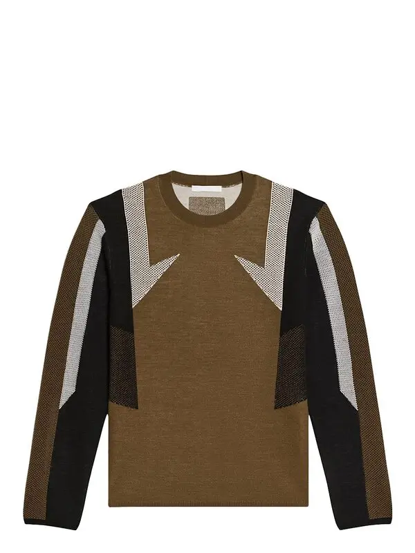 Helmut Lang Wool Mesh Paneled Relaxed Sweater - Bk/ivy/cgn