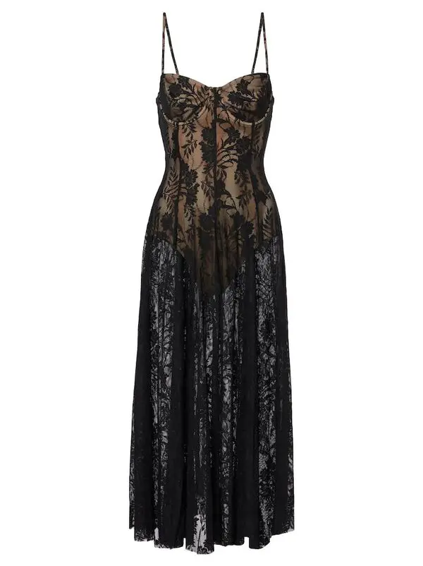 Norma Kamali Floral Lace Slip Dress - Black
