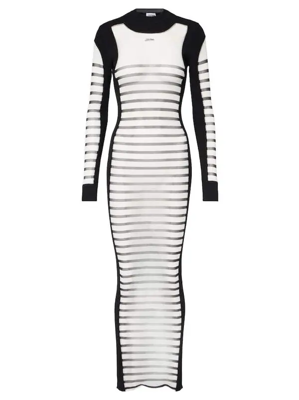 Jean Paul Gaultier Mariniere Striped Mesh Maxi Dress - White