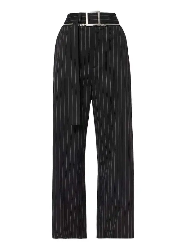 Jean Paul Gaultier Pinstripe Virgin Wool Wide-leg Pants - Black