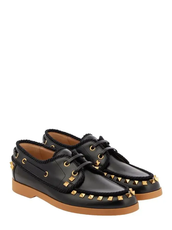 Valentino Garavani Palm Avenue Leather Boat Shoes - Black