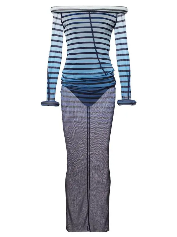 Jean Paul Gaultier Striped Tulle Maxi Dress - Blue