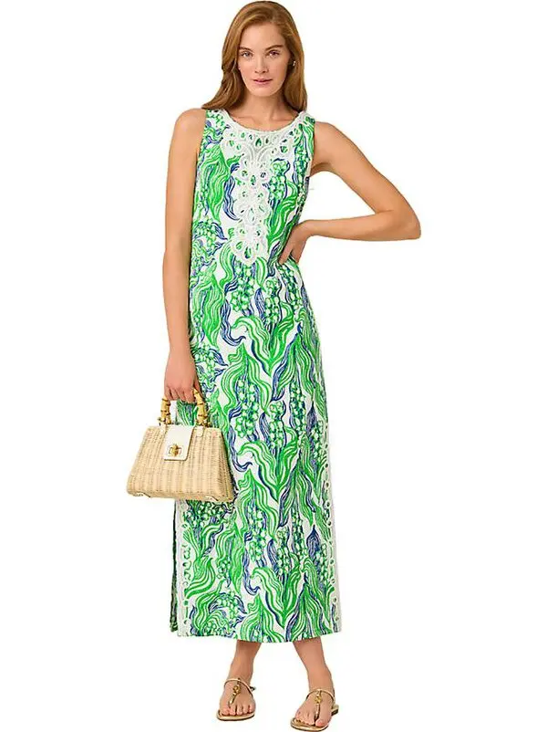 LILLY PULITZER Marleigh Maxi Shift Dress - Putting Green Oversized Lilly Of The Valley