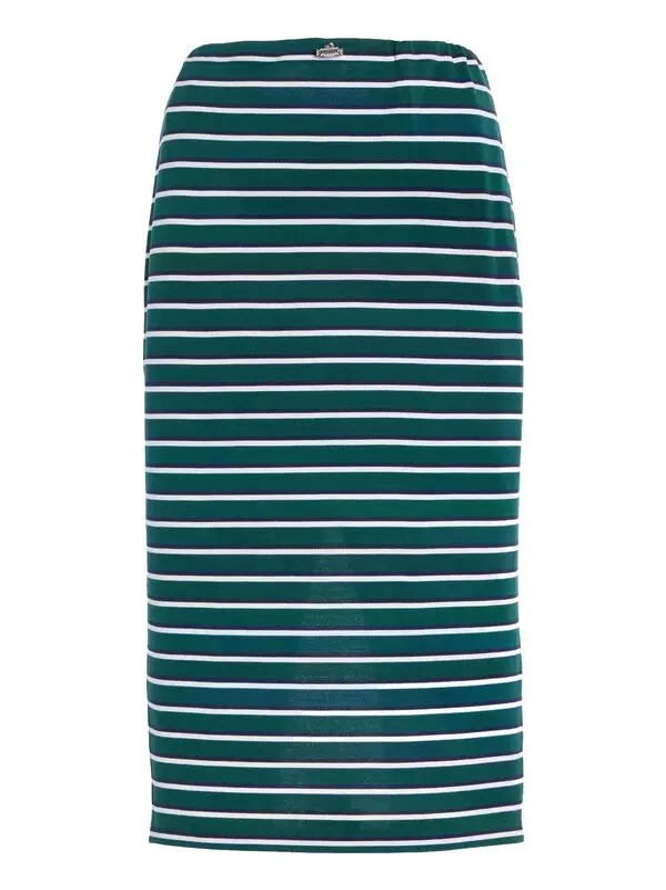 Prada Striped Cotton Pique Midi Skirt - Blue