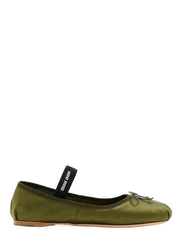 Miu Miu Satin Ballerinas With Elastic Strap - Green