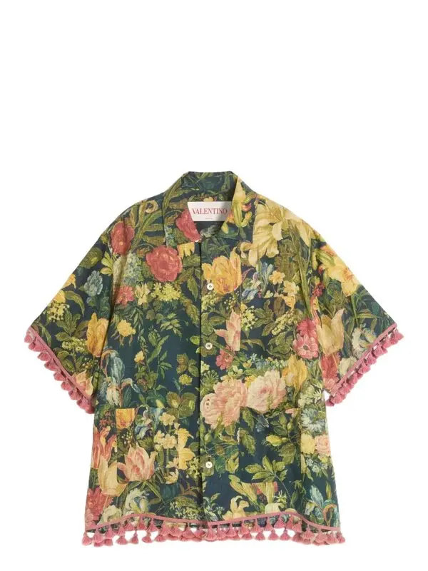 Valentino Garavani Apres L'hiver-print Linen Bowling Shirt - Green