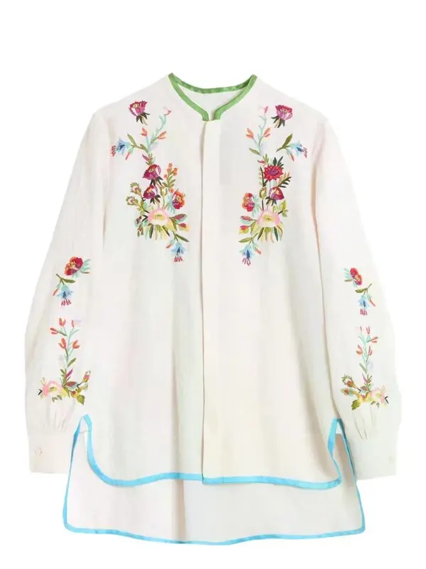 Valentino Garavani Floral-embroidered Linen Shirt - Neutrals