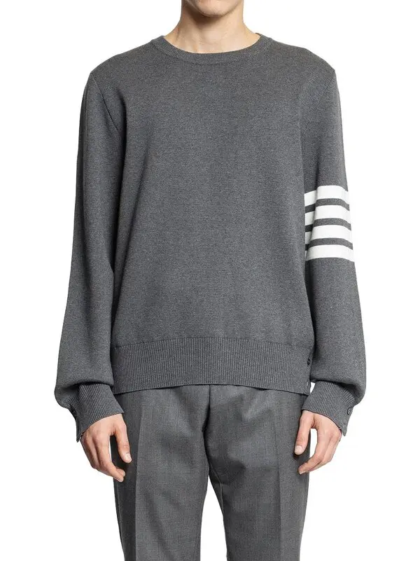Thom Browne Milano Stitch Crew Neck Pullover In Cotton Crepe - Grey