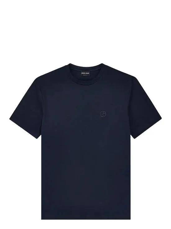 Giorgio Armani Cotton-interlock T-shirt With Embroidered Logo - Blue