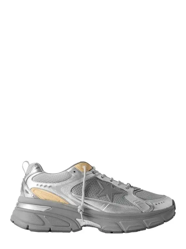 GOLDEN GOOSE Lightstar Rubber-trimmed Metallic Leather And Mesh Sneakers - Silver