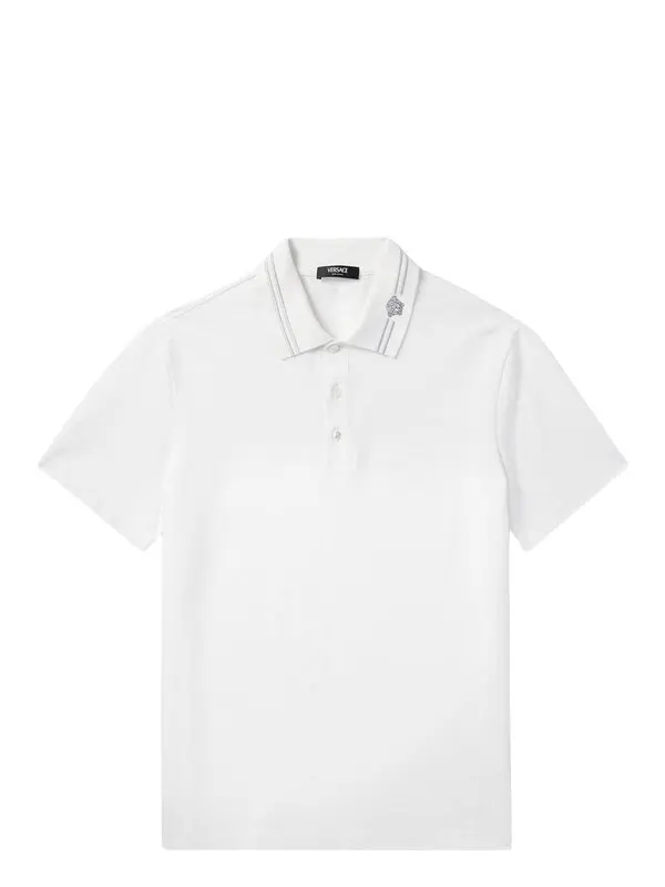 Versace Medusa Embroidered Cotton-piqué Polo Shirt - White