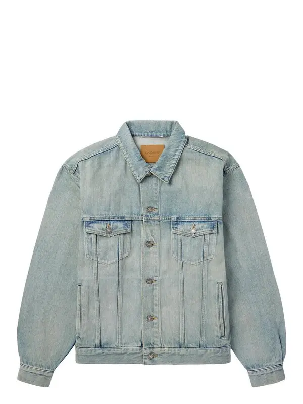 Saint Laurent Distressed Denim Trucker Jacket - Blue