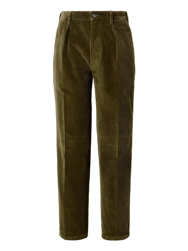 DRAKE'S Games Straight-leg Pleated Cotton-corduroy Trousers - Green