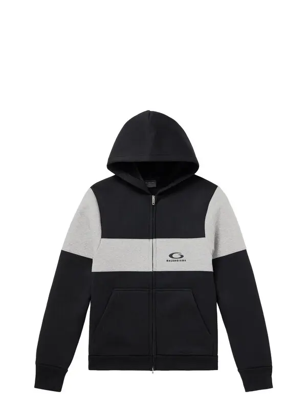 Balenciaga Logo-embroidered Colour-block Hoodie - Gray