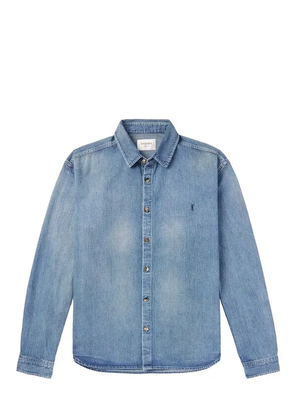Saint Laurent Logo-embroidered Denim Shirt - Blue
