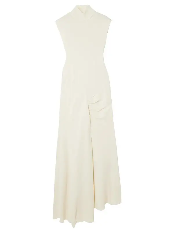Victoria Beckham Asymmetric Ribbed-knit And Draped Crepe Turtleneck Dress - Cream