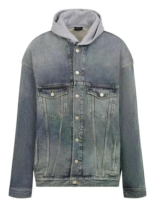 Balenciaga Hooded Denim Jacket - Blue