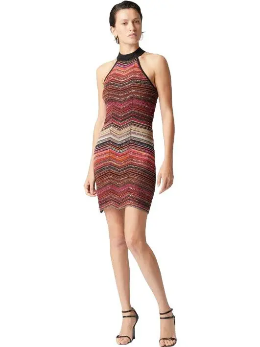 Missoni Short Sleeveless Chevron Lamé Dress With Sequins And Halter Neckline - Red Multicoloured