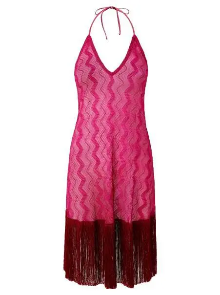 Missoni Cover-up Dress In Zig Zag Lamé Viscose With Fringes - Purple