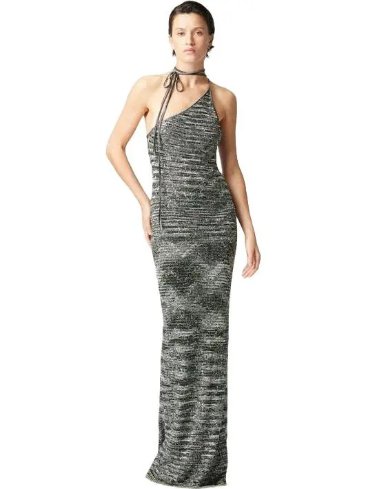 Missoni Long One-shoulder Slub Knit Dress With Sequins - Green & Black