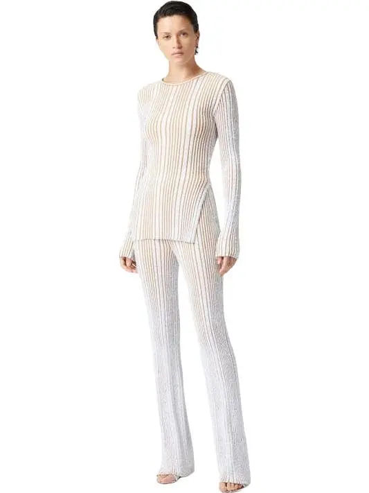 Missoni Ribbed Sequined Palazzo Trousers - White & Beige