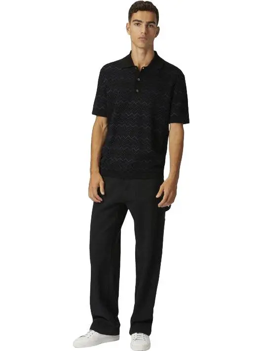 Missoni Knitted Polo Shirt In A Cotton And Viscose Blend Zigzag - Black & Blue