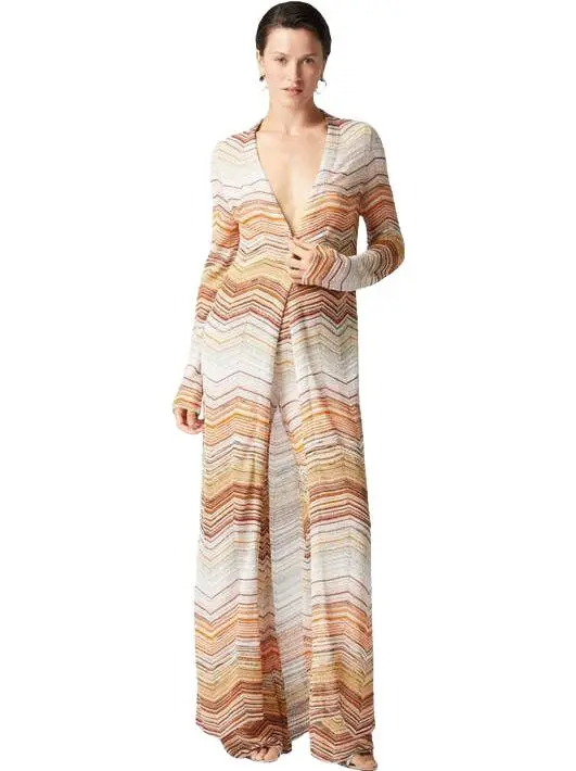 Missoni Long Chevron Lamé Cardigan With Sequins And Lace - Multicoloured