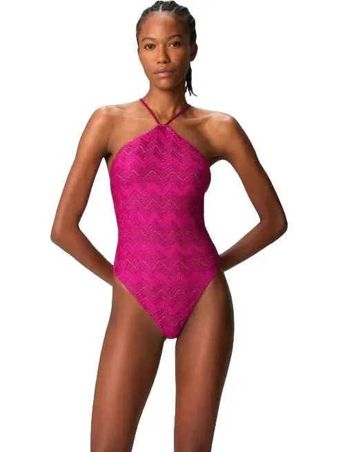 Missoni Zig Zag Lamé Viscose One-piece Swimsuit - Purple