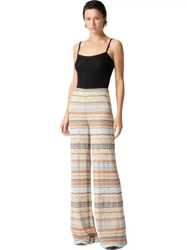 Missoni Viscose And Cotton Palazzo Trousers With Lamé Zigzag Fret - Multicoloured