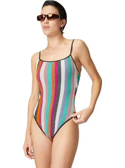 Missoni Striped Ribbed Lamé Knit One-piece Swimsuit - Multicoloured