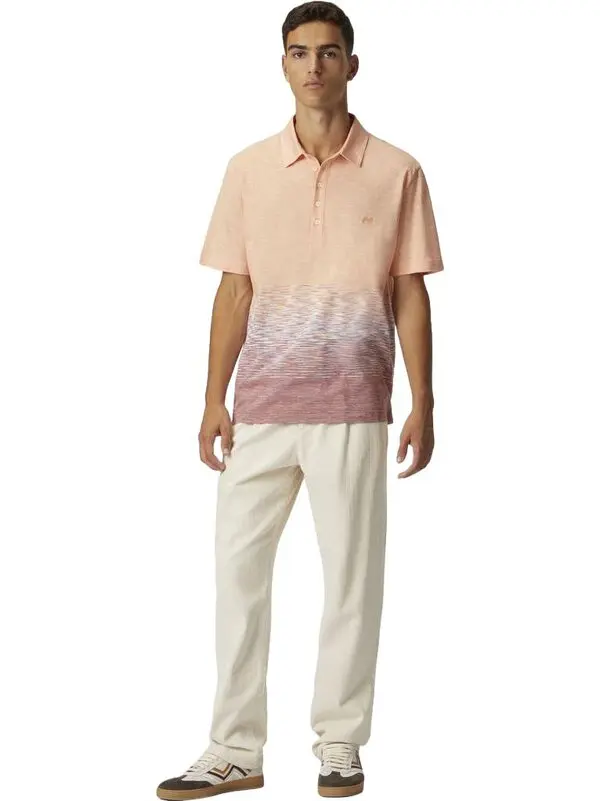Missoni Slub Cotton And Linen Polo Shirt With Zigzag Embroidery - Orange & Red