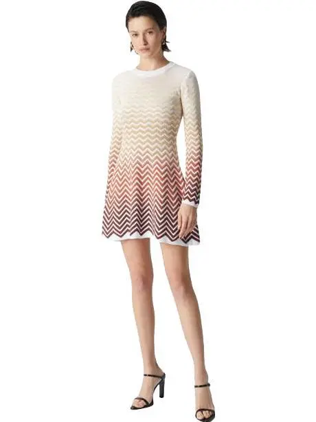 Missoni Flared Mini-dress With Dégradé Chevron Motif - Multi Beige