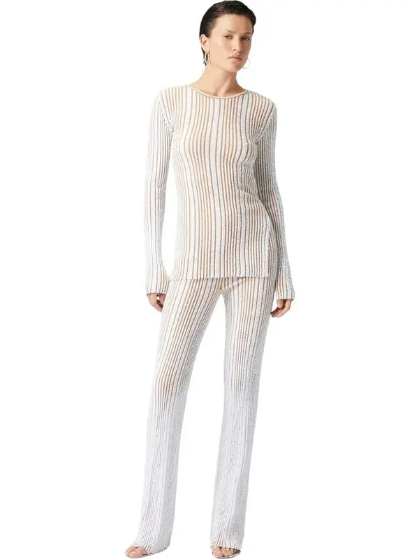 Missoni Ribbed Long Sleeve Sequin Sweater - White & Beige