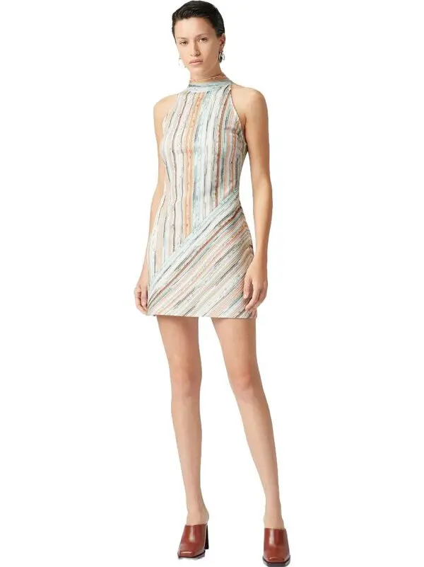 Missoni Sleeveless Mini-dress In Striped Lamé Slub Viscose - Multicoloured