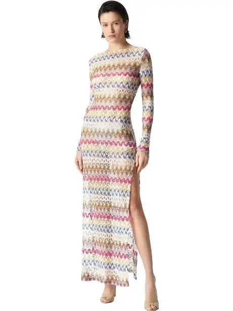 Missoni Long Dress In Lamé Viscose Lace With Open Back - Pink Multi
