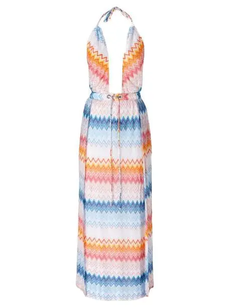 Missoni Long Cover-up Dress In Zig Zag Lamé Viscose Blend - Multicoloured