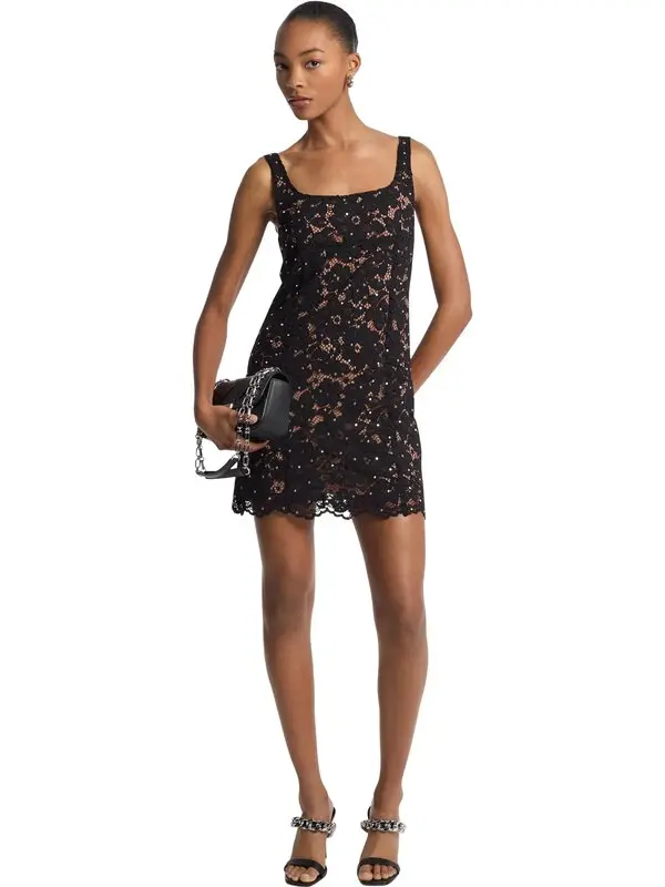 Michael Kors Studded Corded Floral Lace Mini Dress - Black