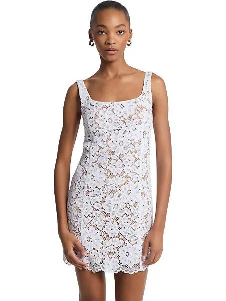 Michael Kors Studded Corded Floral Lace Mini Dress - White