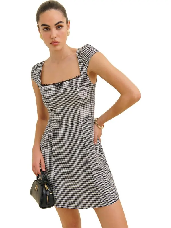REFORMATION Loula Linen Mini Dress - Remy Check