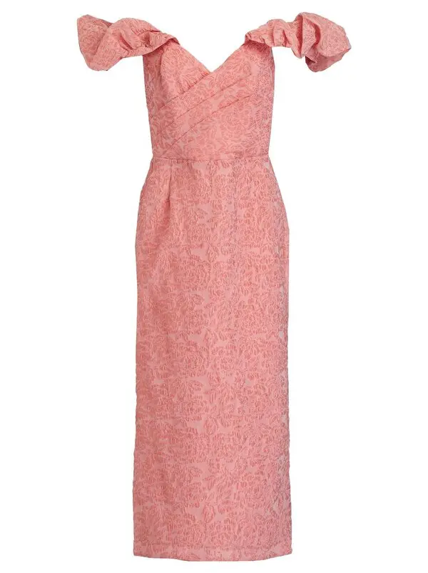 Marchesa Off-the-shoulder Pleated Cloqué Midi Dress - Baby Pink