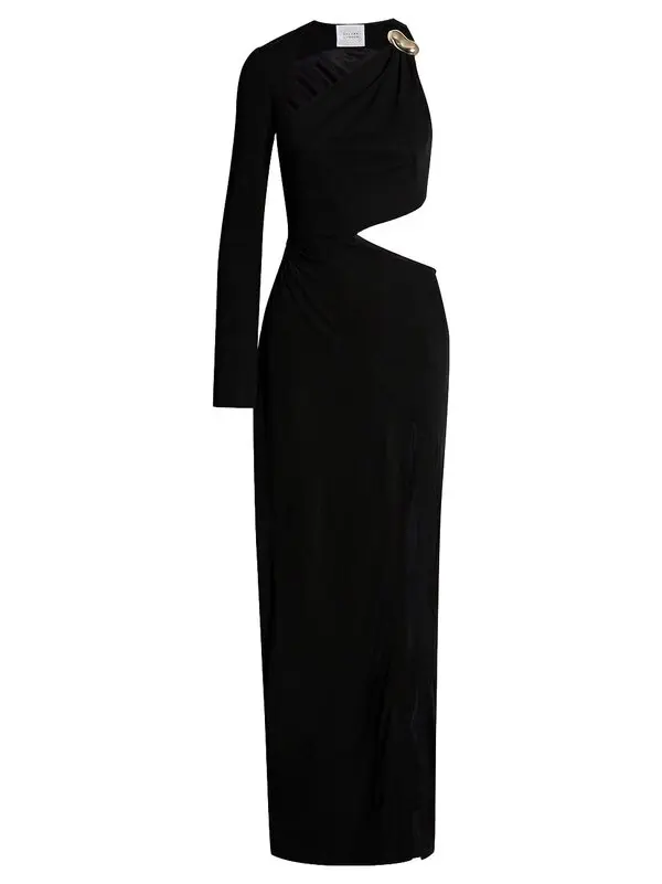 Galvan Alicja One-sleeve Embellished Cutout Gown - Black