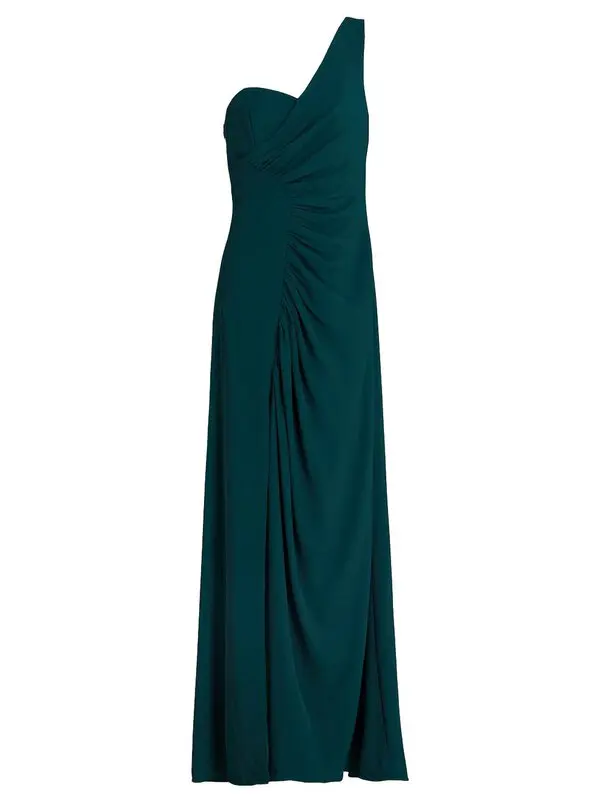 Halston Verdianna One-shoulder Gown - Dark Green