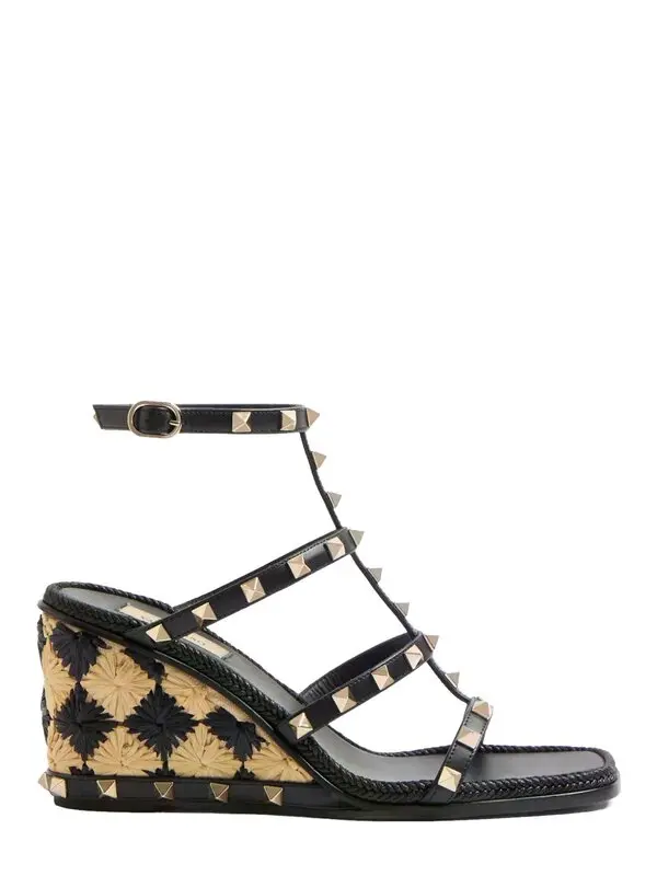 Valentino Garavani 80mm Rockstud Wedge Sandals - Black