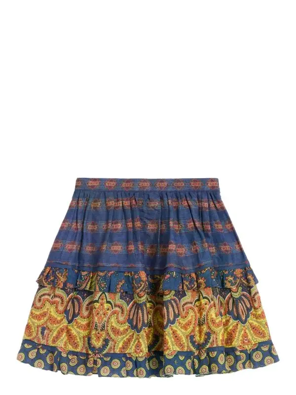 Valentino Garavani Mini Medaglioni Voyage Imaginaire Linen Skirt - Blue