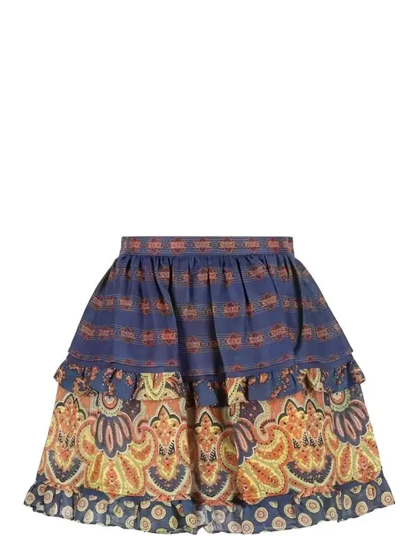Valentino Garavani Mini Medaglioni Voyage Imaginaire Linen Skirt - Blue