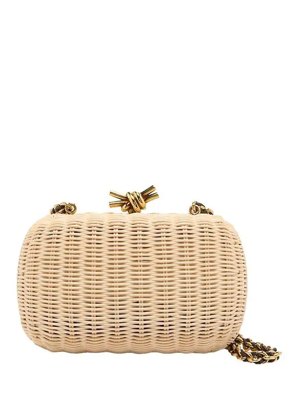 Bottega Veneta Knot Chain Wicker Box Clutch - Naturale